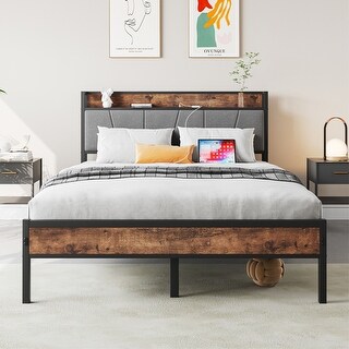 Full Size Bed Frame with Storage Headboard and Charging Station - Bed ...