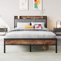 Full Size Bed Frame with Storage Headboard and Charging Station - Bed ...
