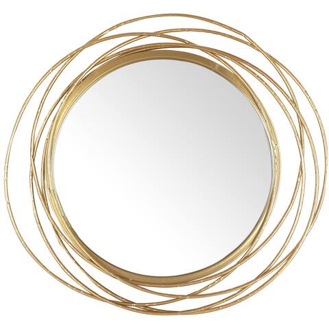 20" DIA Gold Round Wall Mirror Modern Metal Circle Wire Rings Accent ...