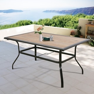 Outdoor Dining Table Patio Rectangular Garden Table with Umbrella Hole ...