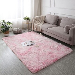 Soft Shaggy Fluffy Tie Dye Faux Fur Area Rug 6' x 7' Pink - 6' x 7 ...