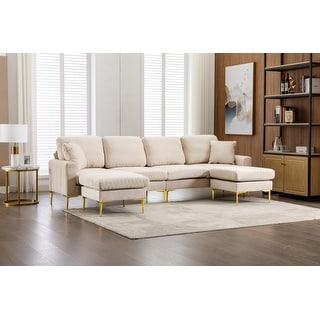Large U-Shape Sectional Sofa Velvet Sofa with Ottoman - Bed Bath ...