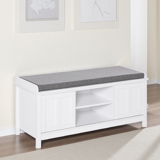 44"L Entryway Shoe Bench Storage Ottoman with Sliding Doors, Adjustable ...