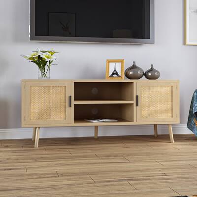 Madison BoHo Coastal Rattan Wicker Woven TV Stand, Fits up to 55 ...