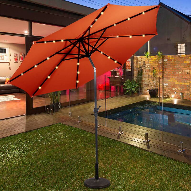 10ft Patio Umbrella Solar LED Lighted Market Umbrella w/Crank ...