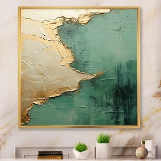 Designart "Gold And Green Paint Fusion II" Abstract Painting Framed ...