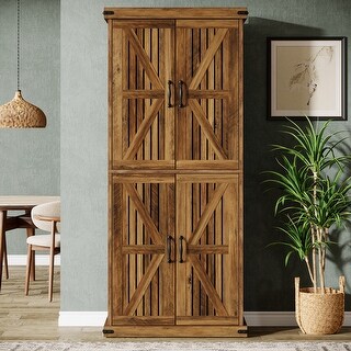 Farmhouse Kitchen Storage Cabinet with Barn Doors and Adjustable ...