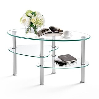 3 Tier Tempered Glass Table with Glass Shelves and Stainless Steel Legs ...