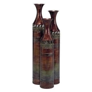 Metal Tall Ombre Vase with Laser Cut Antefix Design - Set of 3 Bronze ...