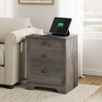 End Table with Charging Station, Side Table with Storage, 2 Power ...