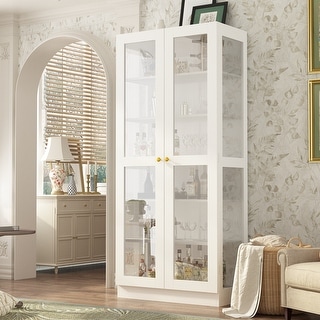 Glass Cabinet White Display Curio Storage Cabinet with Glass Doors - 70 ...