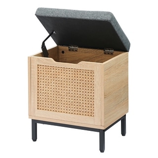 16 Inch Storage Bench with Flip Top Storage Chest Natural Rattan ...