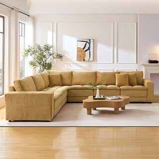 Oversized Sectional Sofa, Yellow Corduroy L Shaped Corner Couch - Bed ...