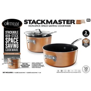 Gotham Steel Stackmaster Stackable 3pc Non Stick Cookware Set - Bed ...