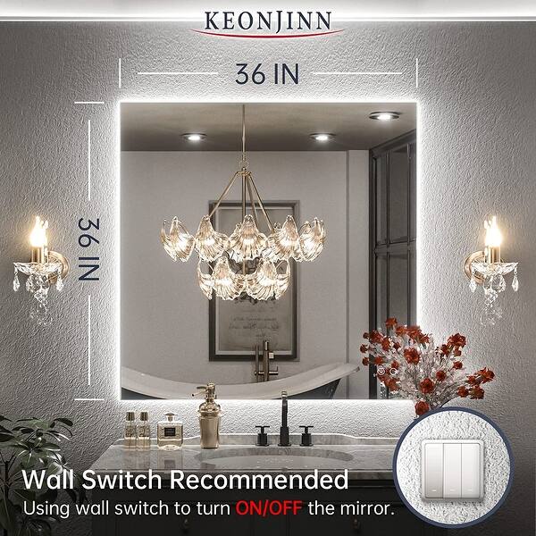 Keonjinn LED Backlit Bathroom Vanity Mirror Anti-Fog Dimmable Lighted ...