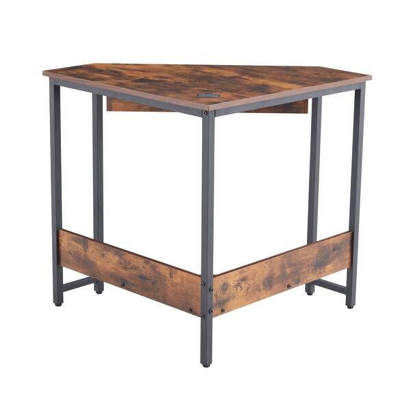 Office Corner Desk Storage Shelves Steel Frame Workstation Brown - Bed ...