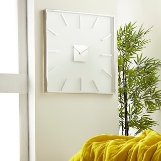 Extra Large Square Silver Metal Wall Clock with Clear Glass Face, 30 ...