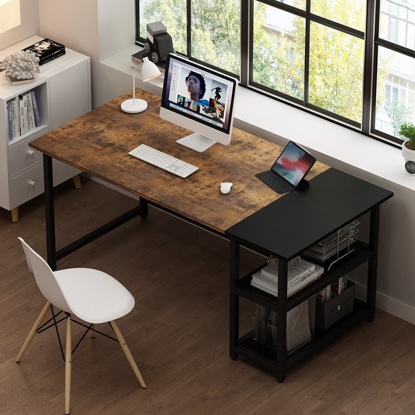Modern Splice Board Style Computer Desk with Wooden Storage Shelves ...