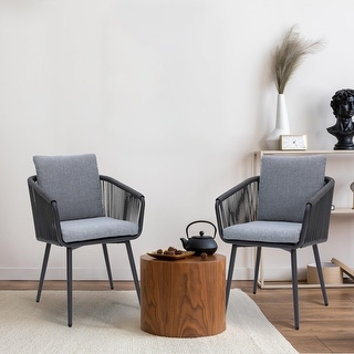 Outdoor Woven Rope Dining Chairs with Armrests (Set of 2) - Bed Bath ...