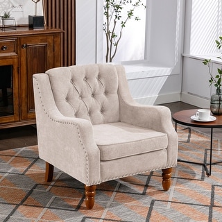 Modern Button Tufted Upholstered Accent Chair, Linen Arm Chairs with ...