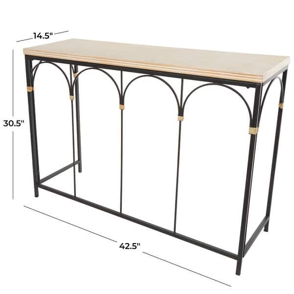 Black Wooden Arched Console Table with Wood Zig Zag Patterned Top and ...