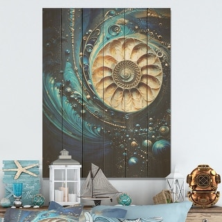 Designart "Nautilus Sapphire Shellfish I" Nautilus Wood Wall Decor ...