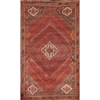 Red Shiraz Persian Antique Area Rug Hand-knotted Wool Carpet - 5'4" x 8 ...