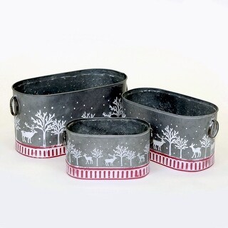 Silver With White Trees And Deer And Candy Cane Stripes Planters (Set ...