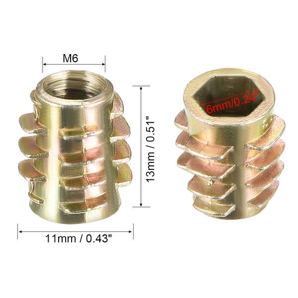 Threaded Insert Nuts Zinc Alloy Hex-Flush M6 Internal Threads 13mm ...