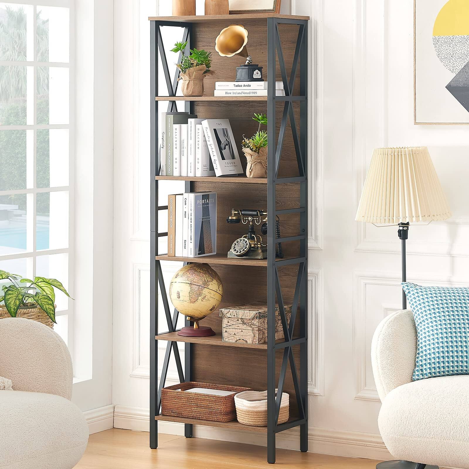 Industrial wood metal bookshelf store