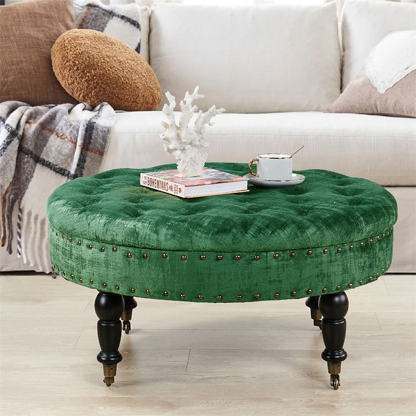 Round Velvet Tufted Coffee Table Ottoman 34 x 34 x 17 H On Sale Bed Bath Beyond 37074872