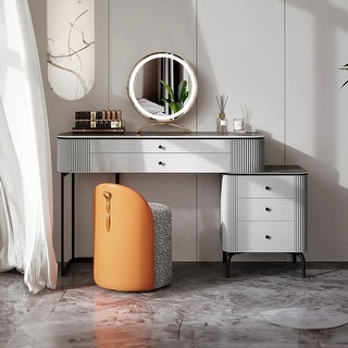5-Drawer Vanity Table Set, Sintered Stone Dressing Table & Stool - Bed ...
