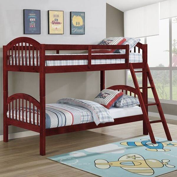 Solid Wood Twin over Twin Convertible Bunk Bed in Cherry - Bed Bath ...