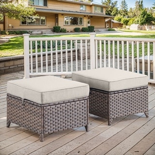 Gymojoy Outdoor Wicker Patio Ottomans Set Rattan Footrests - Bed Bath ...
