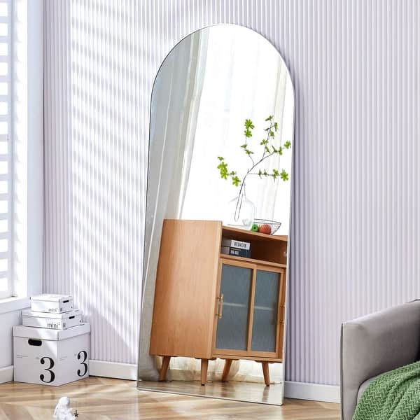 YC Sliver Metal framed arched wall floor standing full length mirror ...