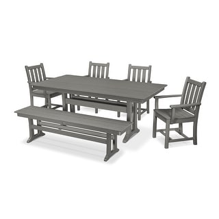 POLYWOOD Traditional Garden 6-Piece Farmhouse Dining Set with Bench - Bed Bath & Beyond - 31288931