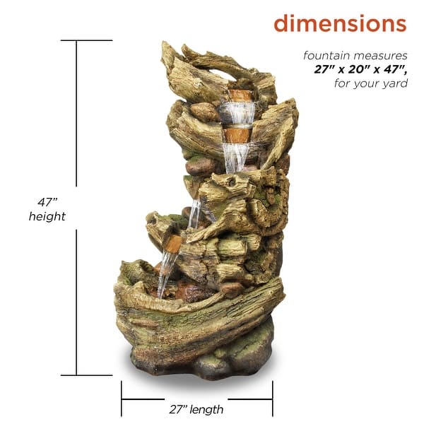Alpine Corporation 47" Tall Outdoor 5-Tier Tree Trunk Waterfall Floor ...