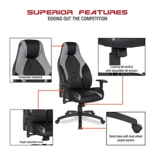 Commander Gaming Chair in Black Faux Leather and Grey Accents - Bed ...