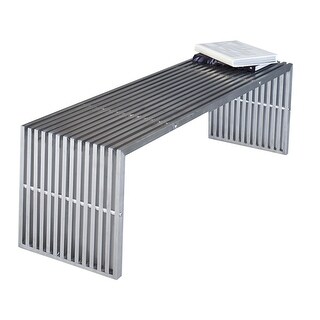 Niki 55 Inch Metal Bench, Slatted, Rectangular Shape, Brushed Silver ...