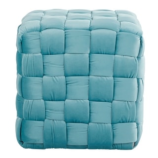 Ice Blue Velvet Square Braided Ottoman for Living Room and Bedroom ...