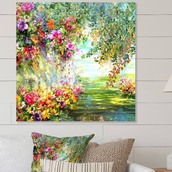 Designart "Multicolor Spring Flowers Impression VI" Traditional Canvas ...
