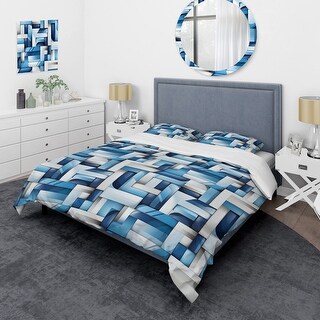 Designart "White And Blue Geometric Blocks Harmony II" White modern ...
