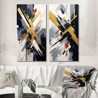 Designart "Gold and Black Abstract Angles" Cubism Wall Art Set Of 2 ...