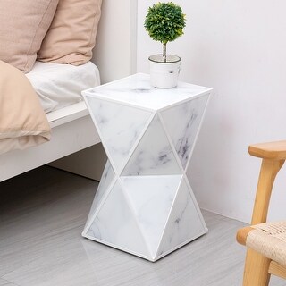 Geometry End Table, Glass Top Bedside Table, Marble Texture Side Table ...