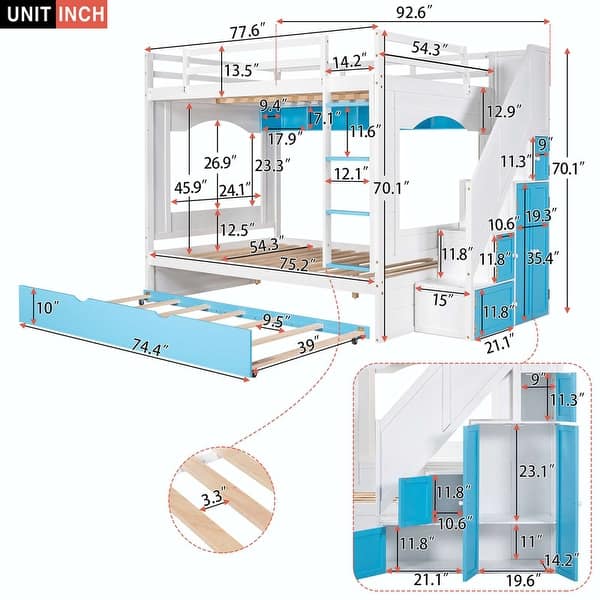 Full Over Full Solid Wood Bunk bed with Storage Cabinet - Bed Bath ...
