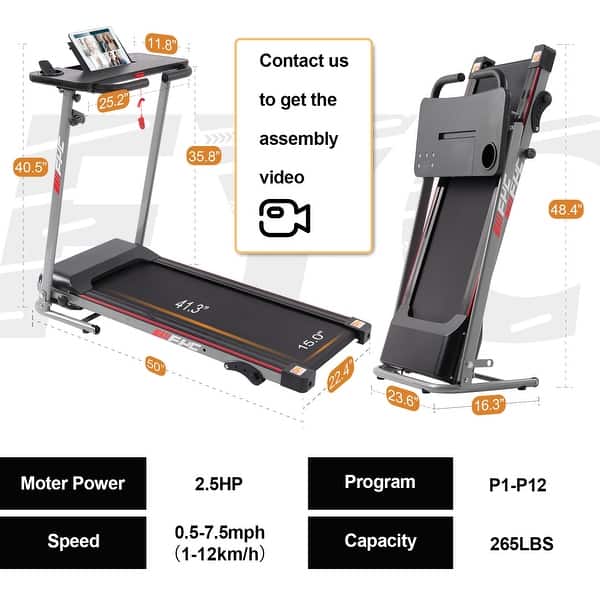 Folding Treadmill with Desk - 2.5HP Compact Electric Treadmill Foldable ...