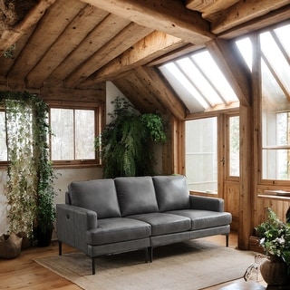 Contemporary Luxury Genuine Leather Sofa Couch with USB Charger 3 Seats ...