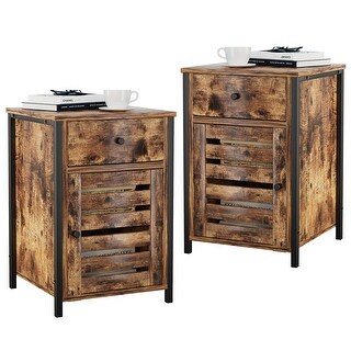 Nightstand, Set of 2 End Table w/Drawer & Shutter Door, Side Table w ...