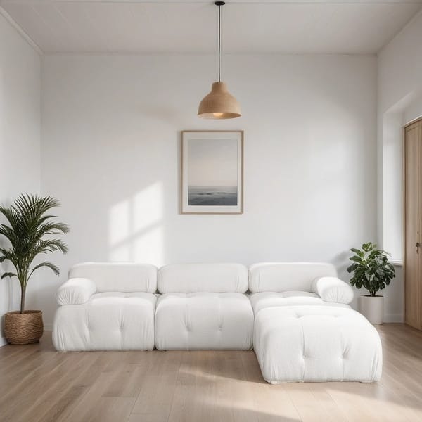 L Shaped Modular Teddy Sectional Sofa Couch with Reversible Ottoman ...