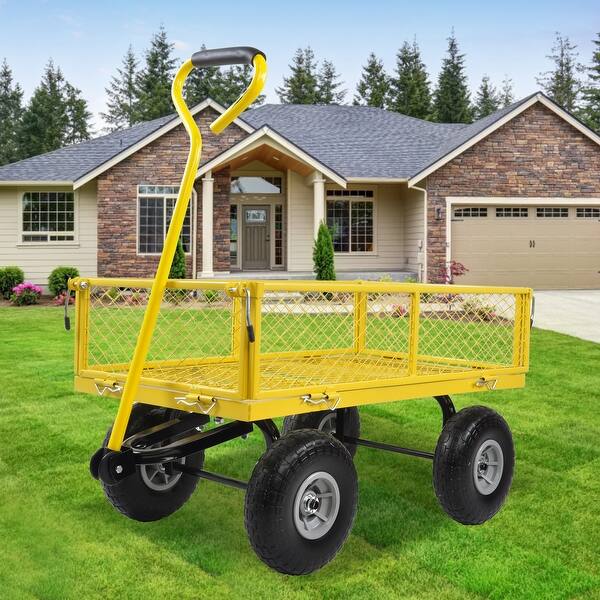 JASIWAY Outdoor Folding Steel Mesh Garden Cart Pullable Wagons - Bed ...